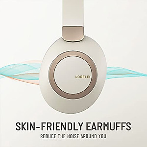 LORELEI B-C6 Wireless Over Ear Headphones, 50H Playtime Foldable Lightweight Bluetooth Headsets, Deep Bass, Built-in Microphone, Memory Foam Earmuff, for Travel, Home Office (Beige White)