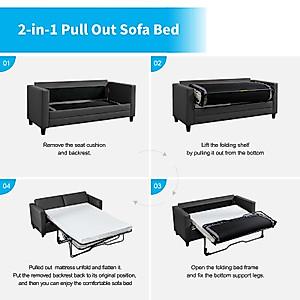 ADOWORE Queen Pull Out Sofa Bed, 2-in-1 Convertible Sleeper Sofa with Mattress, Leather Sofa Bed Couch with Metal Frame, Large Sofa Sleeper Pullout Couch Bed for Living Room Office
