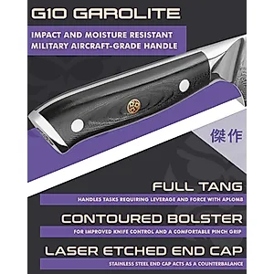 KESSAKU Chef Knife - 8 inch - Damascus Dynasty Series - Razor Sharp Kitchen Knife - Forged 67-Layer Japanese AUS-10V High Carbon Stainless Steel - G10 Garolite Handle with Blade Guard