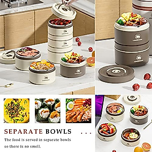 Keweis Bento Lunch Box Set, Set of 2 Insulated Lunch Containers with Thermal Bag, Stackable Stainless Steel Leakproof Lunch Boxes for Adults Kids, Portable Food Container with Date Record