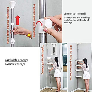 Elenens 4-Layer Retractable Bathroom Corner Tension Shower Caddy with Stainless Steel Pole, Ivory White