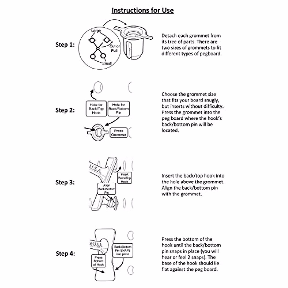 PegPro J , 1" & 2" Hook Kit by Greenleaf Industries - Secure Plastic Hooks for Your Wall Organizer - for Craft Storage, Garage, Kitchen, Tools and More (Multipack - J, 1", 2" - 50 Count, Black)
