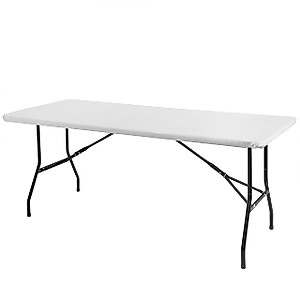 Fitted Rectangle Tablecloth for 6 Foot Tables – Reusable Elastic Edge Table Cover for Folding Banquet Tables – Washable 100% Polyester Fabric with Mitered Corners for Parties and Picnics (32x72 inch)