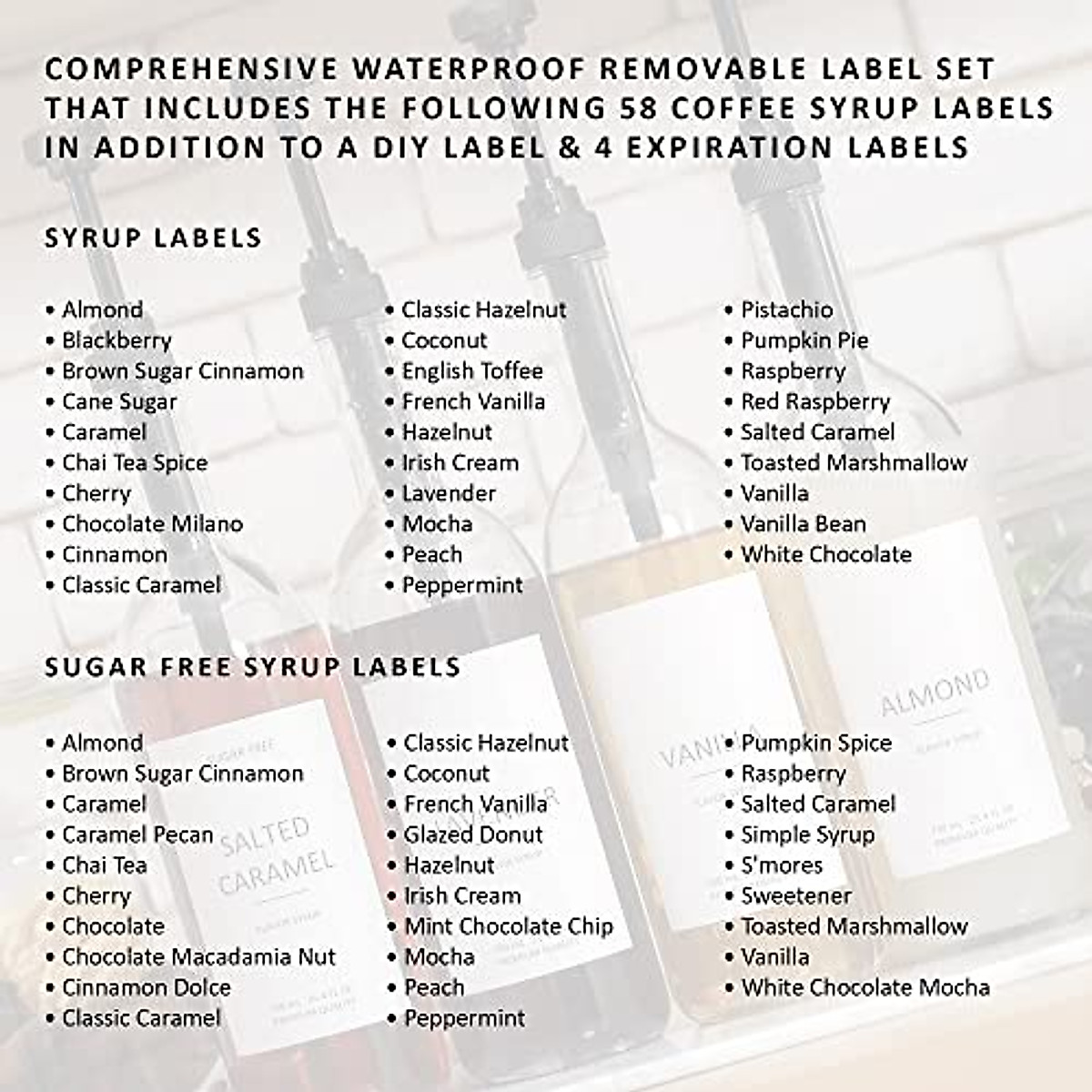 Demi's Home 25.4 oz 750 ml Glass Coffee Syrup Dispenser for Coffee Bar - 2 Pack - Comprehensive Label Set & ¼ oz Pumps Included - Coffee Bar Accessories