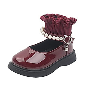 Lykmera Leather Elastic Shoes for Baby Girl Woolen Dance Shoes Girls Princess Boots Toddler Girl Dancing Shoes Sandals (Wine, 2-2.5Years Toddler)