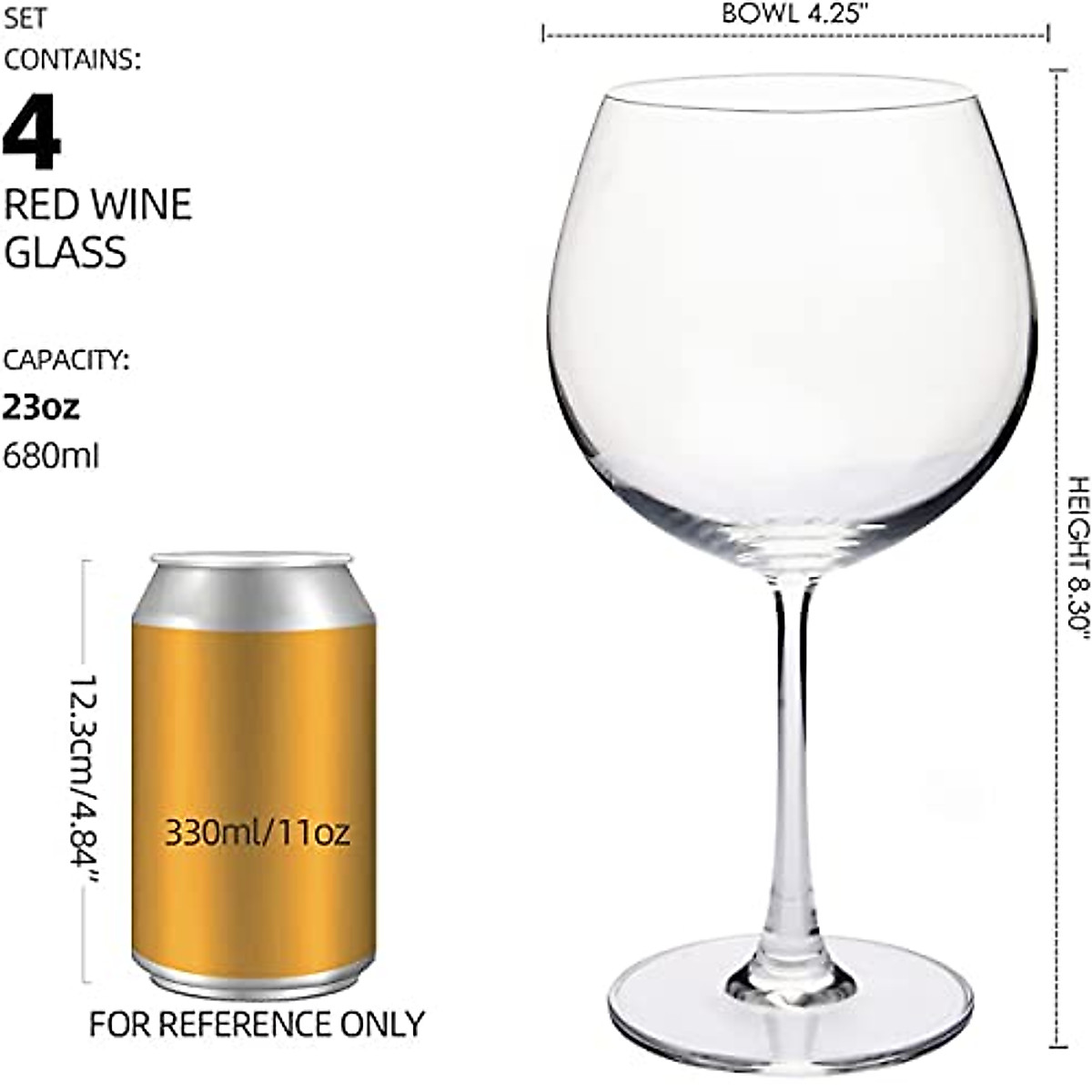 FAWLES Crystal Red Wine Glasses Set of 4, 23 oz (640 ml) Balloon Wine Goblets Set, Gin and Tonic Glasses Set, Perfect Gifts for Housewarming, Wedding and Anniversary