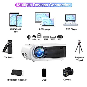 WiFi Bluetooth Projector, 2022 Upgraded HD Movie Projector with Synchronize Smartphone Screen, Portable Projector Supports 1080P, Compatible with iOS/Android/TV Stick, and HDMI/USB/VGA…