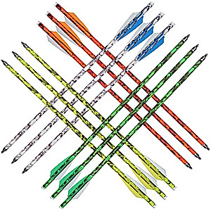 ASODROCK Carbon Crossbow Bolts 18 inch Colorful Camouflage Arrows with 3-Inch Vanes Replaceable Field Point and Moon Nock(12pcs Pack)
