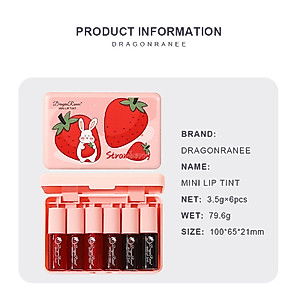 6 Colors Lip Tint Stain Set, Korean Lip Gloss Mini Liquid Lipstick, Lip and Cheek Tint, Long lasting Non-Stick Cup Waterproof Makeup