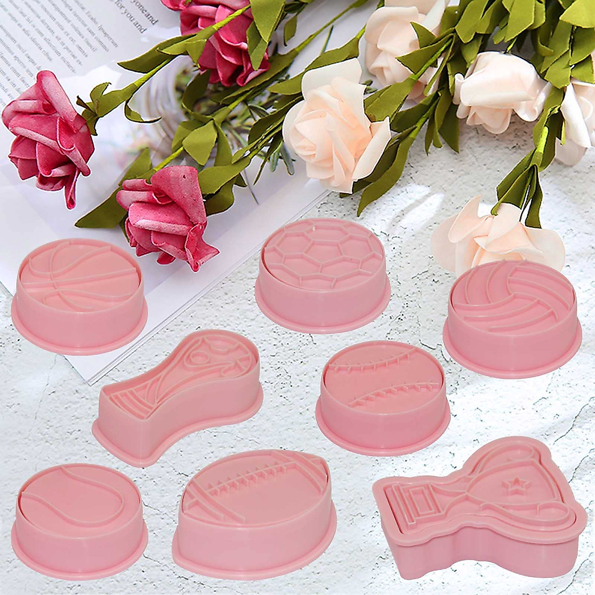 8 Pieces Cookie Cutters Sports Ball 3D Football Volleyball Soccer Basketball Shape Biscuit Cutter Cookie Stamps Mold for DIY Cookie Baking Supplies