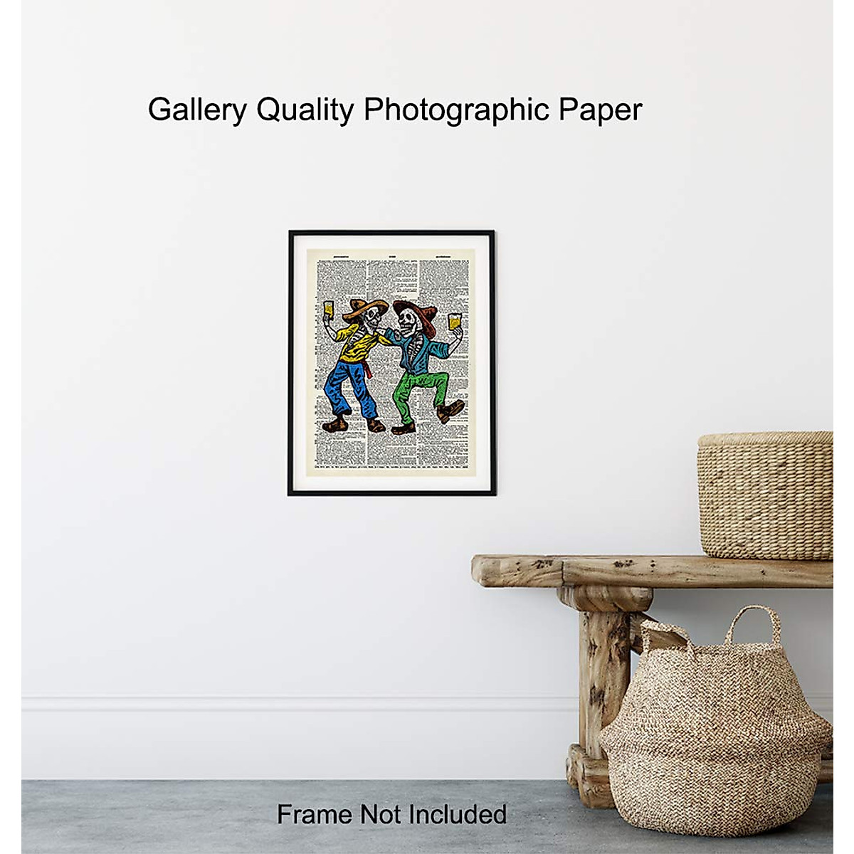 Day of the Dead Wall Art Poster - Halloween Mexican Skeleton, Sugar Skull Decor - 8x10 Home or Party Decoration for Living Room, Bedroom, Bar - Unique Gift for Men - UNFRAMED Print - Beer Party Bros