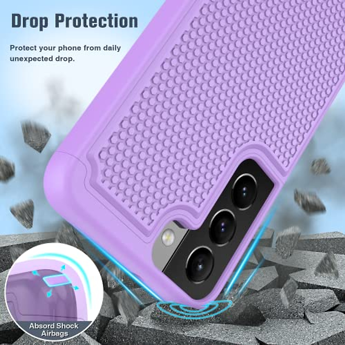 BNIUT for Samsung Galaxy S22 5G Case: Dual Layer Protective Heavy Duty Cell Phone Cover Shockproof Rugged with Non Slip Textured Back - Military Protection Bumper Tough - 6.1inch (Girly Purple)