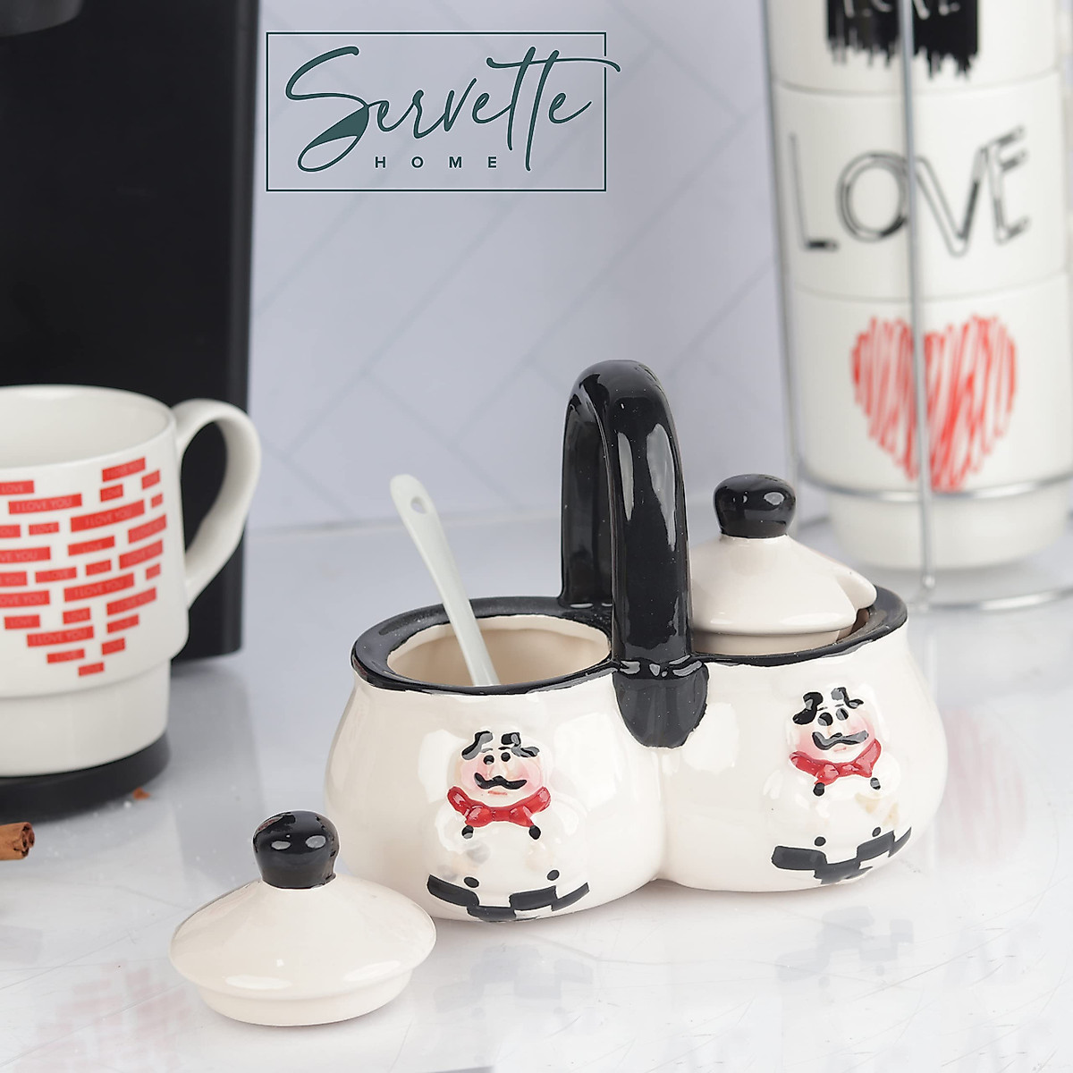 Servette Home Chef Condiment Holder with Lids and Spoons