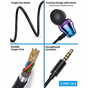 3.5mm Jack Earbuds Wired Earphone for Chromebook PC Laptop Samsung Galaxy S10 A25 A15 5G Plug in Audio Ear Buds Noise Canceling HiFi Stereo in Ear Headset Corded Headphones for Kindle Fire HD 10,8,7