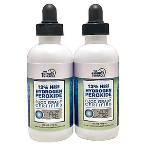 12% H2o2 Hydrogen Peroxide Medical Food Grade - 2 Bottles - 4 oz with Dropper Recommended by The One Minute Cure Book and by Professionals.