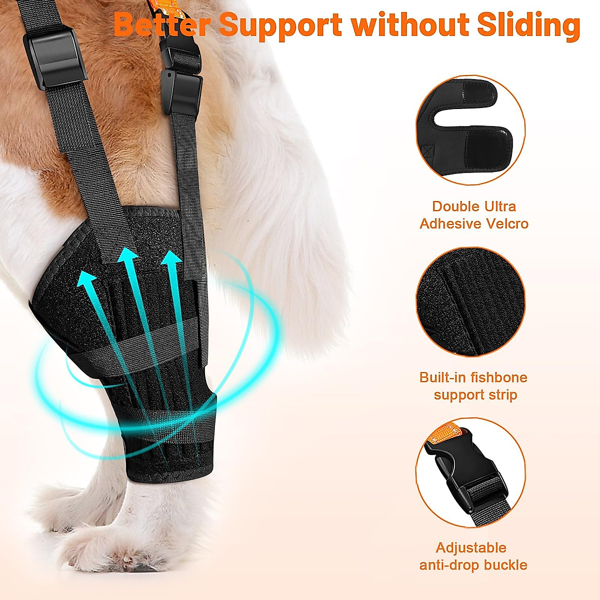 Heylaca Dog Knee Brace with Harness Adjustable Dog ACL Knee Brace for Luxating Patella, Cruciate Ligament Injury and Joint Pain, Rear Leg Braces for Medium & Large Breeds (Suitable for 50-65 LBs Dogs)