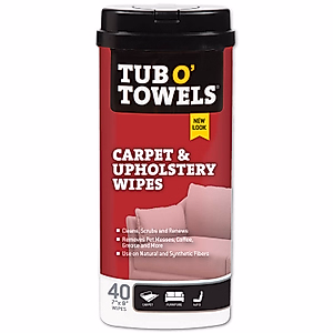 Tub O' Towels Carpet, Rug, and Upholstery Cleaning Wipes - Extra Strength Stain Remover, Odor-Fighting Power, Safe on Natural & Synthetic Fibers, 40-7” x 8” Wipes Per Tub, 1-Pack, Light Citrus Scent