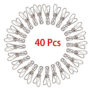 Small Chip Clips, 40 Pcs 1.7 Inch Stainless Steel High Elasticity Good Persistence for Clothespins, Paper Clips, Food Bag Clips, Clothes Pins (40)