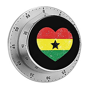 Ghana Retro Heart Flag 60 Minute Timer Stainless Steel Wind Up Timer Magnetic Timer Time Management for Cooking Kitchen