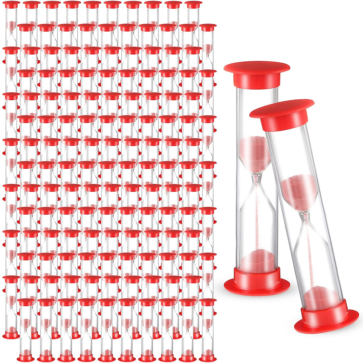 200 Pcs Sand Timer 1 Minute Sand Timer in Bulk Acrylic Covered Hourglass Timer Red Sand Clock for Classroom Kitchen Preschool Teacher Home Supplies, 3.35 x 0.98 x 0.98 Inches