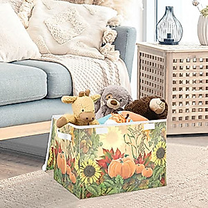 innewgogo Thanksgiving Pumpkin Sunflower Storage Bins with Lids for Organizing Closet Organizers with Handles Oxford Cloth Storage Cube Box for Car