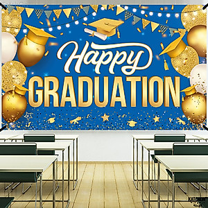 Large Happy Graduation Banner 2023 - Inch 72x44 | Graduation Party Decorations 2023 | Graduation Party Banner, Blue and Gold Graduation Decorations 2023 | Graduation Banners Class of 2023 Decorations