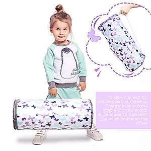 UOMNY Toddler Nap Mat Girls Kids Nap Mats with Removable Pillow and Blanket Butterfly Toddler Sleeping Bag for Preschool Daycare Purple Happy Napper Girls 50x20 Inch