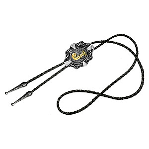 Moranse Golden Initial Letters in Flower Nursery Cowboy Bolo Tie with Cowhide Rope(J Silver,Silver Style)