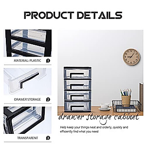 DOITOOL Four- Layer Plastic Drawers Organizer- Black Transparent Storage Drawers- Multifunction Plastic Drawers storage cabinet for Home Office Bathroom Bedroom（8.31x5.98x9.92in）