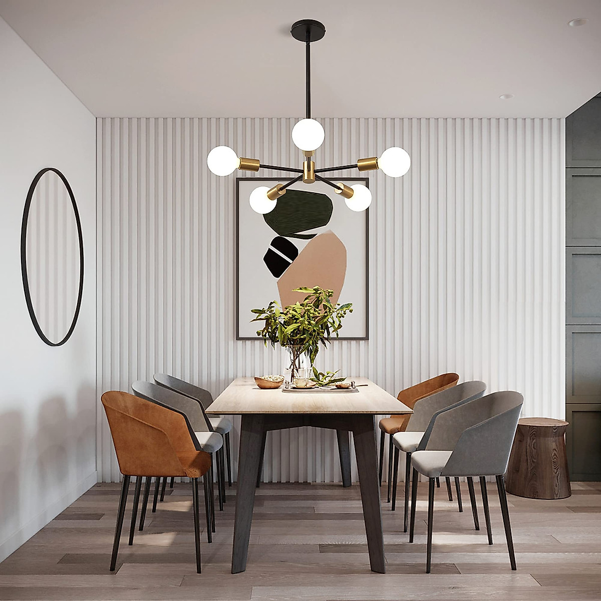 KAISITE Sputnik Chandelier Light Fixture - Modern 5-Light Sputnik Ceiling Light Height Adjustable Gold and Black Hanging Pendant Lighting for Living Room Kitchen Bedroom Hallway Farmhouse