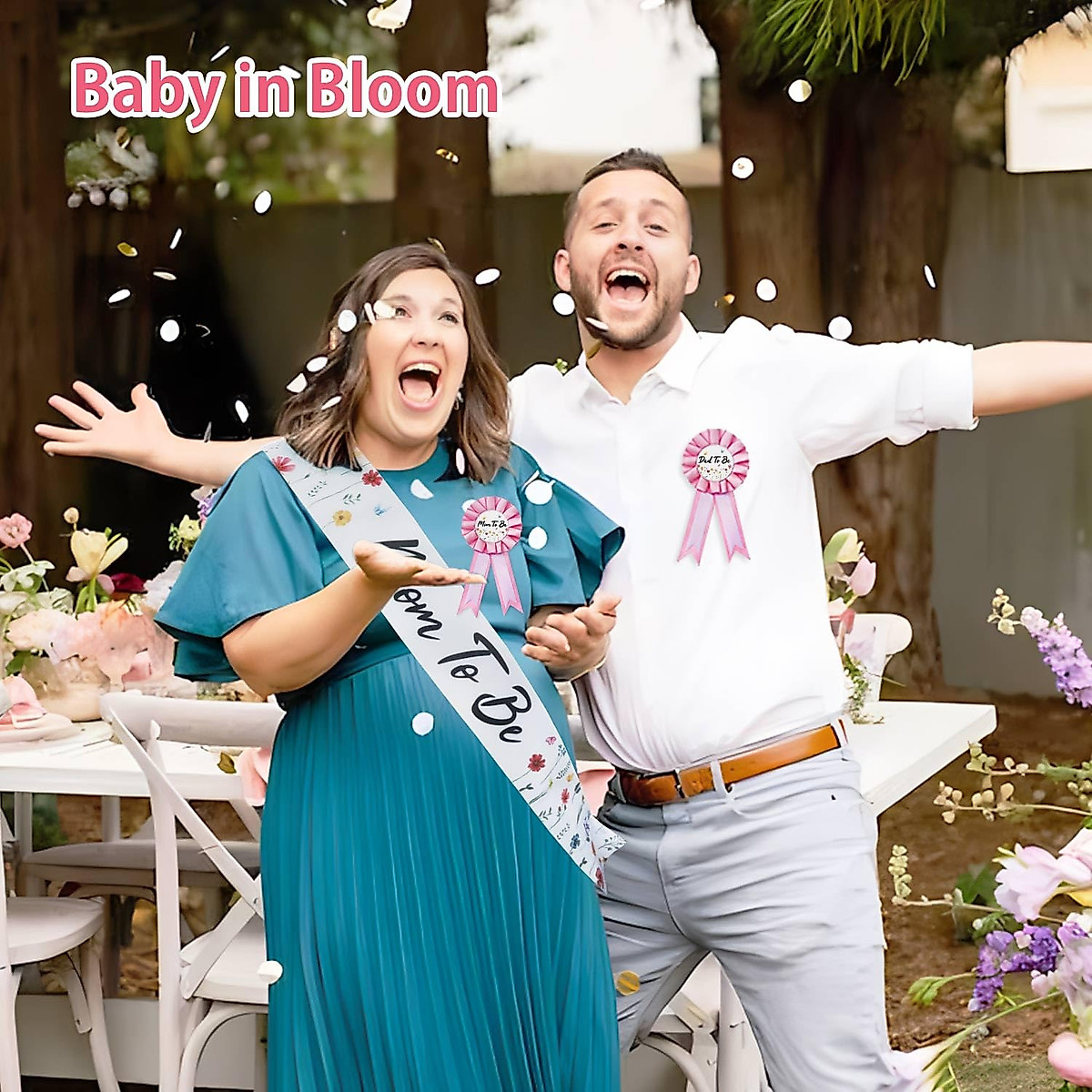 Wildflower Mom to Be Sash Baby Shower Decorations, Baby in Bloom Floral Mommy to Be Sash Dad Corsage Pin Set for Pregnant Mommy Dress Gift