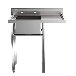 Bonnlo 304 Stainless Steel Utility Sink with Drainboard, One Compartment Workbench Sink Commercial Sink for Restaurant, Laundry Room, Backyard, Garages - Overall Size: 35.8" W x 21.3" D x 40.2" H