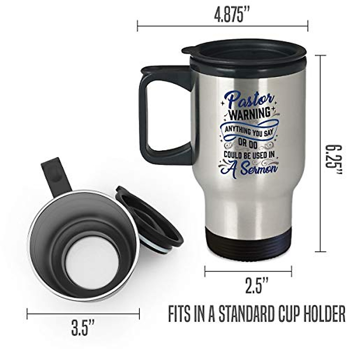 Funny Pastor Cup - Warning I Might Put You in a Sermon - 14oz Coffee, Tea Travel Mug