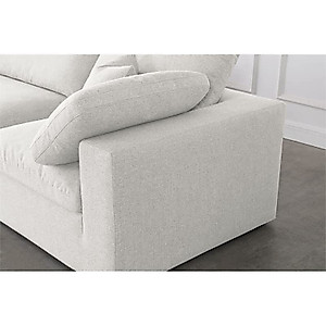 Meridian Furniture Serene Collection Modern | Contemporary Deluxe Cloud-Like Comfort Modular Sectional, Soft Linen Textured Fabric, Down Cushions, 2 Corner + 2 Armless, Cream