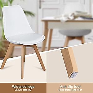 OLIXIS Dining Chairs Set of 4 Mid-Century Modern Dinning Chairs, Living Room Bedroom Outdoor Lounge Chair PU Leather Cushion and Wood Legs, White