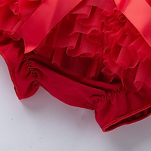 Lucky-BB Baby Girls'Tutu Bloomers Newborn Toddler Cotton Tulle Ruffle Diaper Covers with Bow Red, L-6-12 months