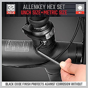 SEDY 32-Piece Hex Key Wrench Set, Metric and SAE Allen Wrenches (0.028-3/8 inch, 0.7-10 mm) L Shape Allen Keys, Chrome Vanadium Steelwith 2x Extension Handle