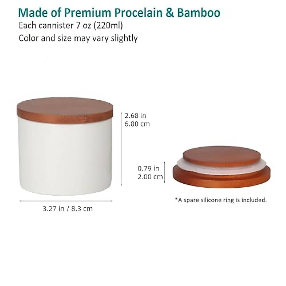 HASAYAKI Storage Jars, Set of 4 Ceramic Canisters 7 oz (220 ml) x4 for Coffee Tea Sugar Cereal Flour and Spice with Airtight Bamboo Lids, 9C50CWx4_white