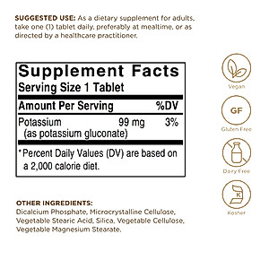 Solgar Potassium - 250 Tablets - Nerve & Muscle Health, Promotes Electrolyte Balance - Vegan, Gluten & Dairy Free, Kosher - 250 Servings