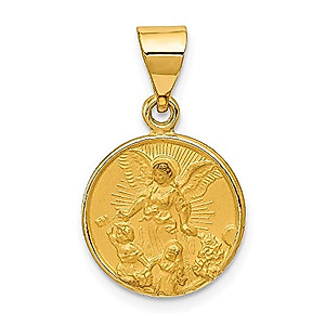 IceCarats 18K Yellow Gold Guardian Angel Medal Necklace Protect Us Cherub Pendant Religious Charm 22.5mm x 13.75mm Only