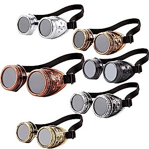 6 Pieces Retro Steampunk Goggles for Women Victorian Silver Vintage Sunglasses Goggles Black Punk Gothic Glasses for Halloween Cosplay Costumes Accessories