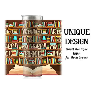 Onebttl Book Lovers Gifts For Women - 20oz/590ml Stainless Steel Insulated Tumbler with Straw, Lid - Reading Gifts for Book Worm, Librarians, Readers - Bookshelf Glitter