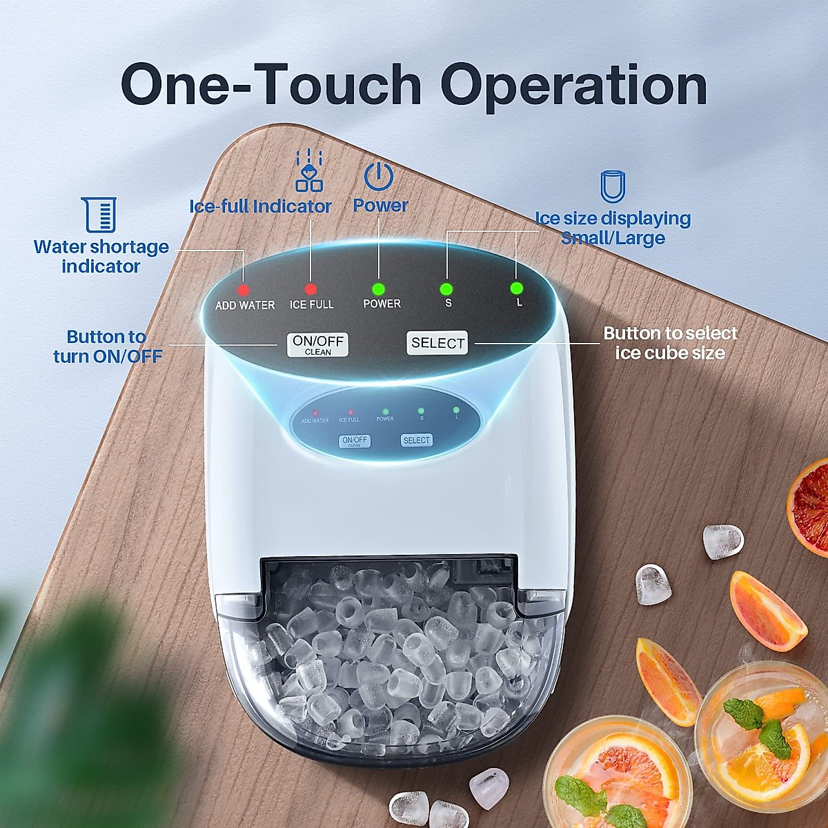 Ice Maker Countertop Machine with Self-Cleaning Function，26LBS in 24 Hours, 9 Ice Cubes Ready in 6 Mins, Compact Ice Cube Maker with Ice Scoop & Basket for Home Kitchen Office Bar (White)