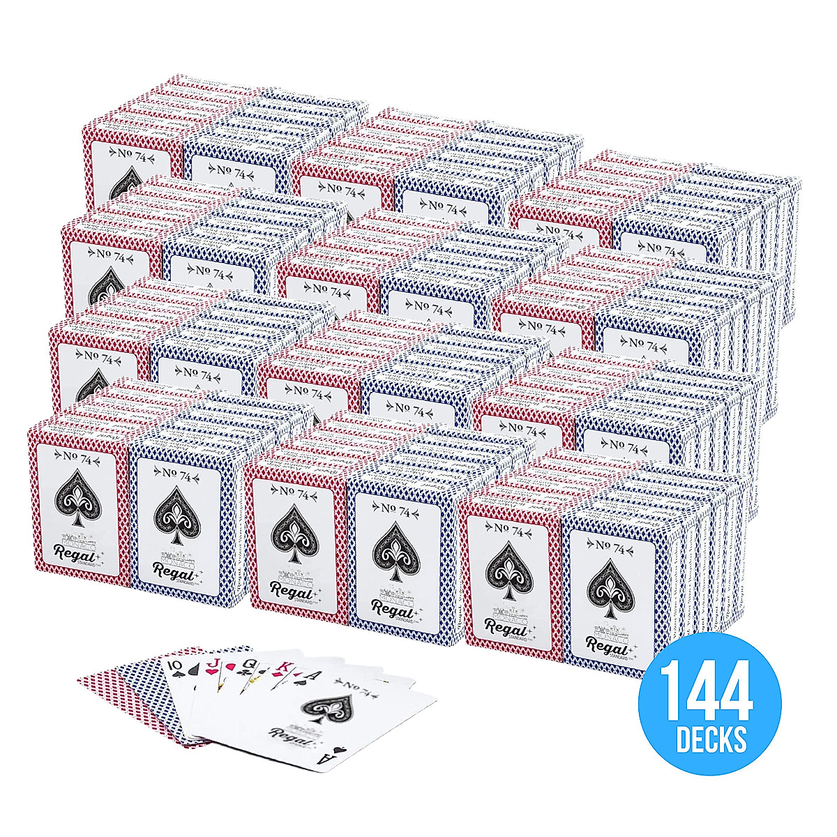 Regal Games - Bulk Playing Cards Set for Adults & Professionals - 144 Standard Decks, Large Print Deck of Cards - Blackjack, Euchre, Canasta, Poker Cards - Fun & Travel Playing Cards (144 Pack)