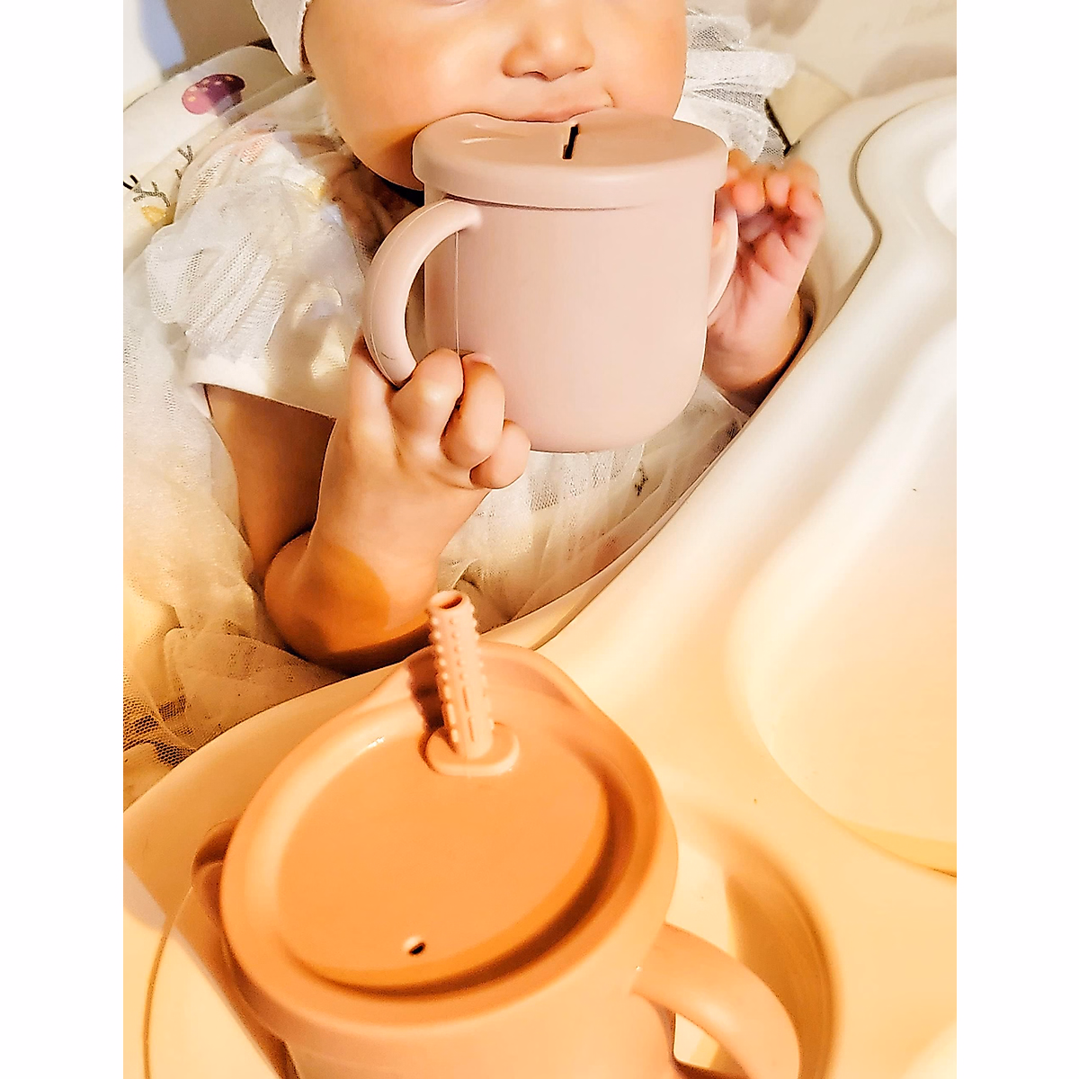 5 Pieces Baby Trainer/Toddler Sippy Cup + Teething Straw + Snack Cup | Reduce Spills | Easy to Clean | Transition Cup for Teething Baby Toddler Infant (Milliful Marble)