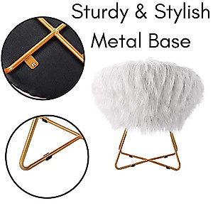 BIRDROCK HOME White Faux Fur Papasan Chair with Pale Gold Legs - Kids Bedroom Moon Chair - Comfy Wide Cushion Seat - Living Room Saucer - Metal - Fluffy Round Seat - Circle