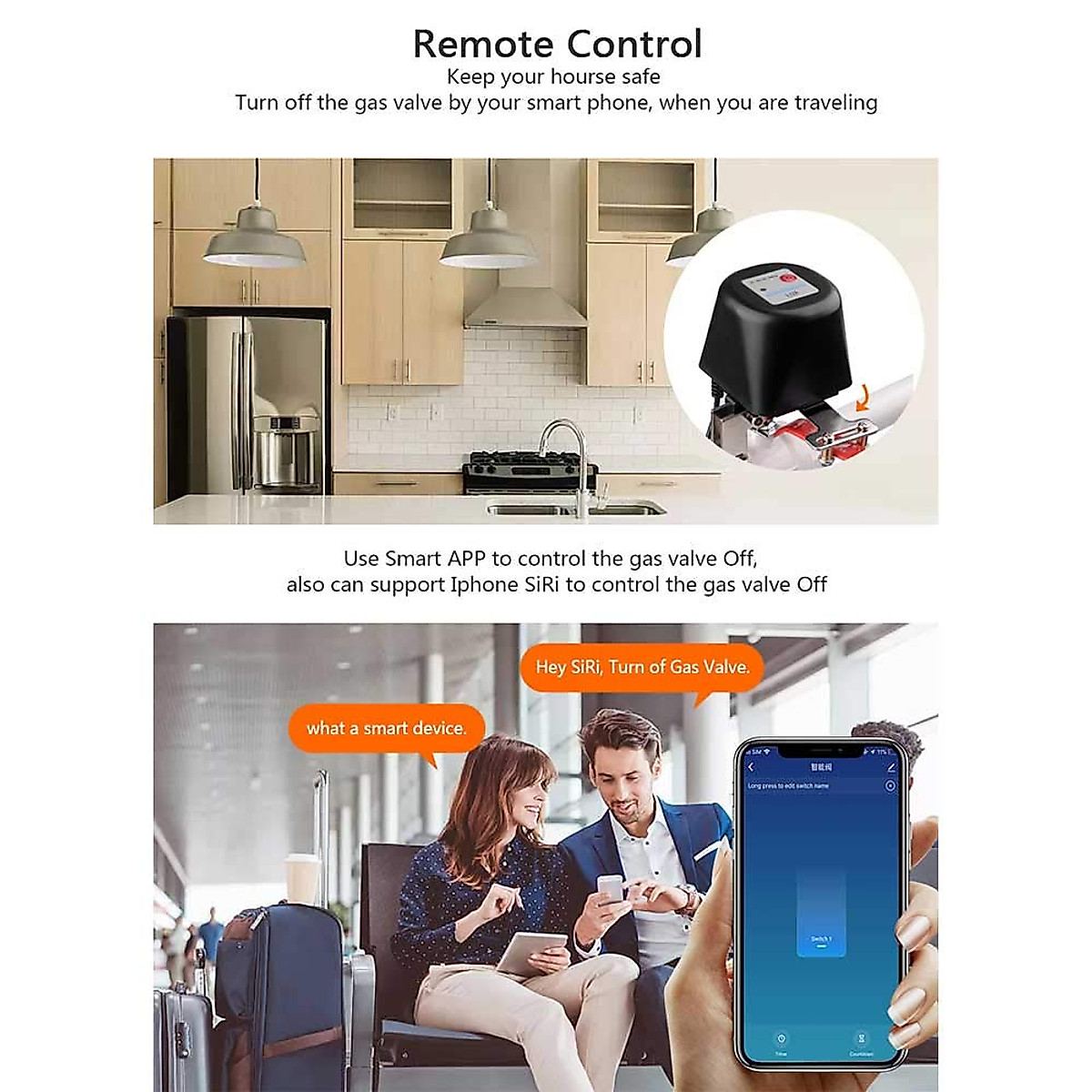 Smart WiFi Water Gas Valve Wifi Control Water/Gas Shut Off APP Remote Voice Control Timing Controler Automatic Valve Timer Wifi Sprinkler Controller, Compatible with Alexa Google Assistant (US)