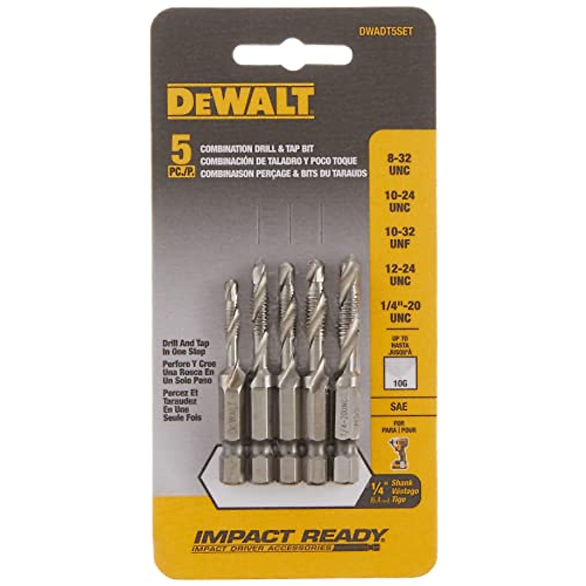 DEWALT Drill Tap Set, 5-Piece (DWADT5SET),Silver