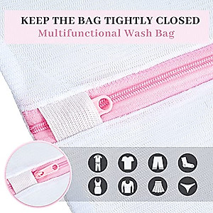 18 Pcs Fine Mesh Laundry Bags White Mesh Wash Bag Washing Machine Zipper Net Lingerie Bags for Washing Delicates Clothes Garment Underwear Blouse Hosiery Stocking Travel (Pink Zipper, 16 x 20 Inch)