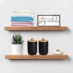JiatuA Qtip Holder Dispenser with Bamboo Lids, Matte Black Ceramic Apothecary Jar Containers Cotton Ball Holder for Vanity Makeup Organizer Bathroom Canister Storage Farmhouse Decor, 2 Pack